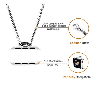 HiPai Necklace Adapter Pendant Compatible with Apple Watch, Infinity & Double Loop Connector Comes with 32inch Stainless Rollo Wheat Chain 3mm for iWatch Series 9/8/7/6/5/4/SE/Ultra 2/Ultra