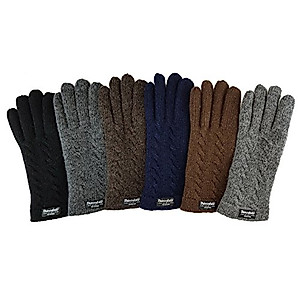 BRUCERIVER Ladie's Pure Wool Knit Gloves with Thinsulate Lining and Cable design Size L (Black)