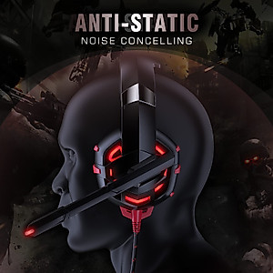 Gaming Headset, Over-Ear Headset with 7.1 Surround Sound, Gaming Headphones with Noise Canceling Mic, LED Light, Compatible with PS5, PS4, Xbox, PC…