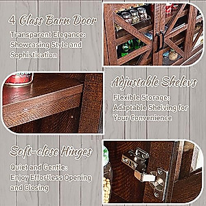 SinCiDo Modern Farmhouse TV Stand for 80 Inch TVs, 34" Tall Entertainment Center w/4 Glass Barn Door, Large Wood Storage Cabinet w/Shelves & Cable Management for Living Room, 70inch, Brown