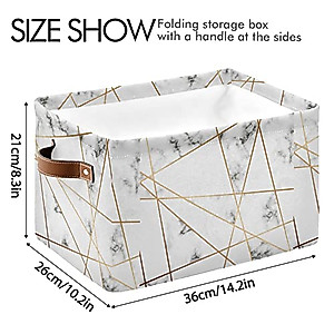 ALAZA Marble Texture Liner Foldable Storage Box Storage Basket Organizer Bins with Handles for Shelf Closet Living Room Bedroom Home Office 2 Pack