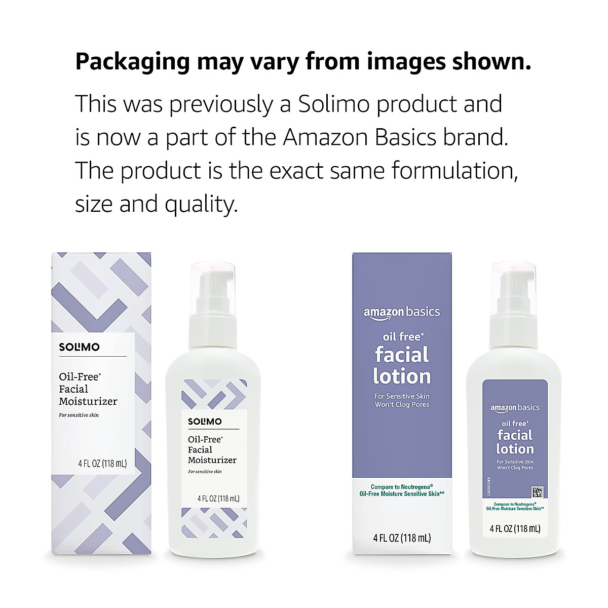 Amazon Basics Oil-free Facial Moisturizer for Sensitive Skin, Fragrance Free, 4 Fluid Ounce (Previously Solimo)