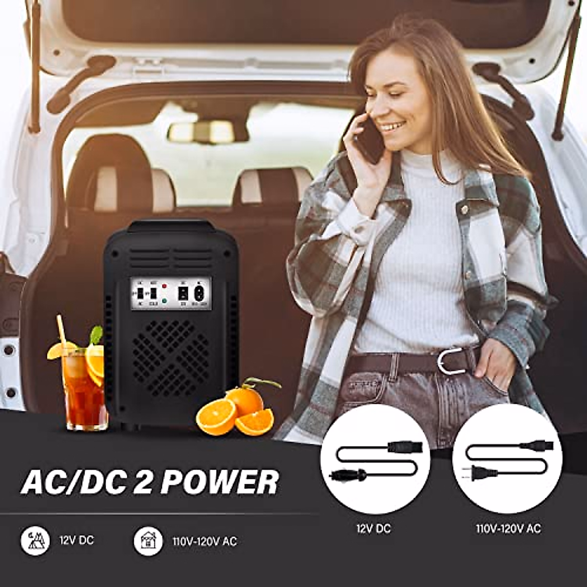 YSSOA 4L Mini Fridge with 12V DC and 110V AC Cords, 6 Can Portable Cooler & Warmer Compact Refrigerators for Food, Drinks, Skincare, Office Desk, Black, Bedroom, Dormitory, Car, Black