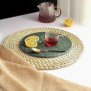 StonePlus Natural Round Marble Tray Glossy Pastry Board for Dessert, Cheese, Coffee, Smooth on Both Sides (Green)