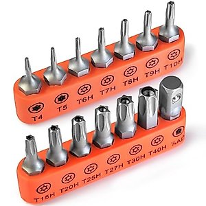 Torx Bit Set, TEKPREM 13-Piece Security Torx Screwdriver Bit Set with 1 inch Long T4 T5 T6 T7 T8 T9 T10 T15 T20 T25 T27 T30 T40 Tamper Resistant Torx Bits Set