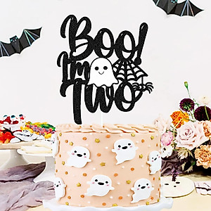 Levvcirki Boo I’m Two Cake Topper Halloween 2nd Cake Decoration for Boy Girl Halloween Ghost Spider Bat Theme Second Happy Birthday Party Décor Supplies