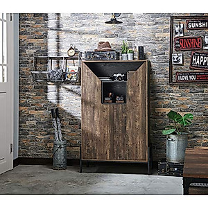 ioHOMES Charles Rustic Shoe Cabinet with 4 Enclosed Shelves, 3 Storage Cubbies and 3 Adjustable Panels, Reclaimed Oak