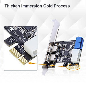 PCI-E to USB 3.0 PCI Express Card, 5 Gbps 2-Port PCIe to USB Expansion Card Adapter with Front 19PIN Power Connector Interface for Desktops