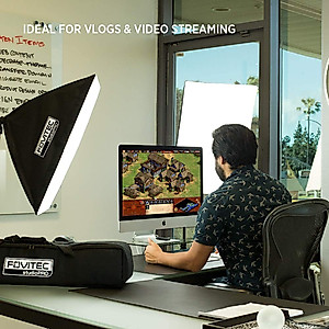 Fovitec 2-Light Fluorescent Studio Lighting Kit, 20"x28" Quick Setup Softboxes, 650W Continuous Light and Stands for Portraits, Product Photos, Vlogging, Video Conferencing, and Live Streaming