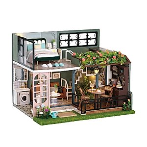 Flever Dollhouse Miniature DIY House Kit Creative Room with Furniture for Romantic Artwork Gift (Half of The Garden)