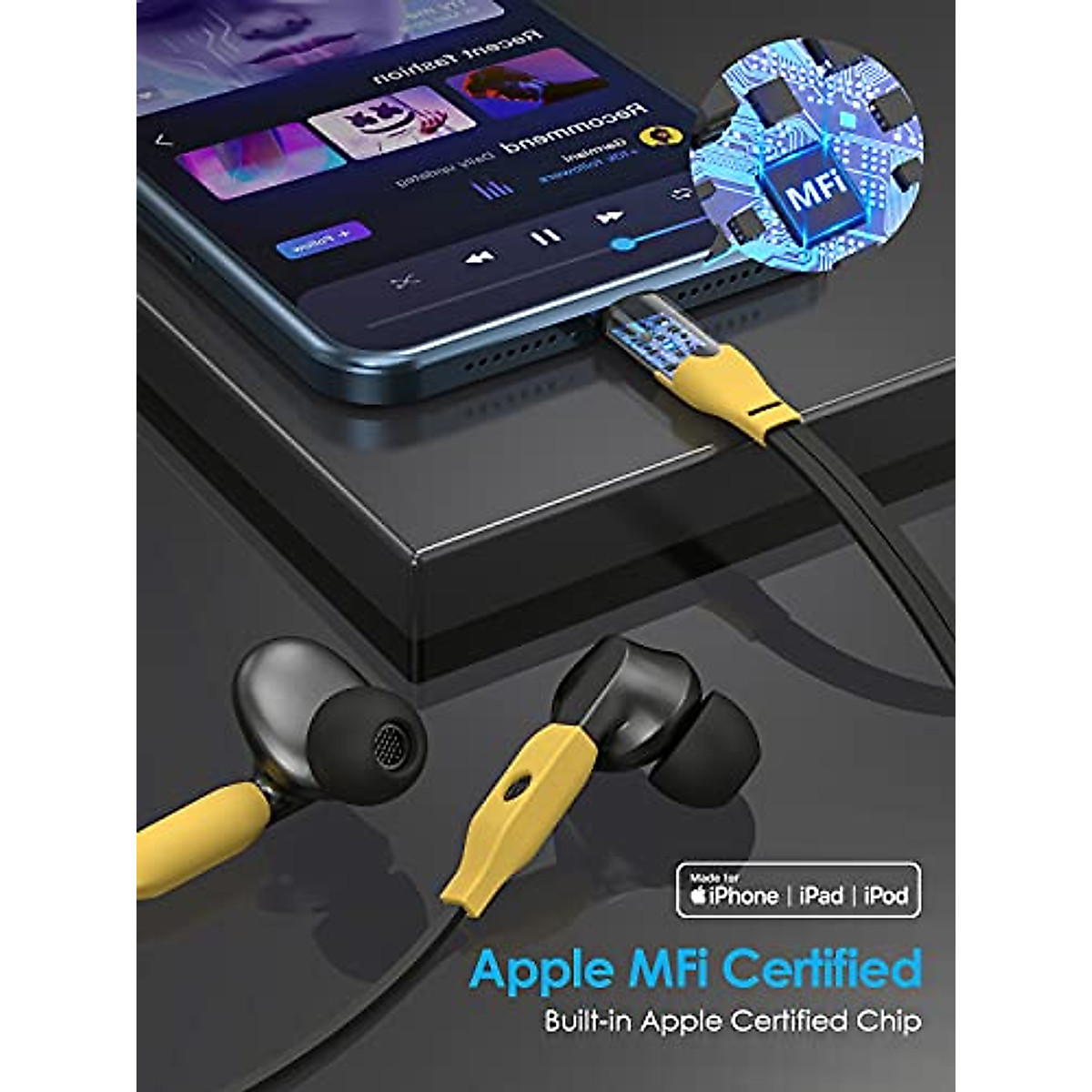 MOOU Lightning Headphones MFi Certified iPhone Earphone Compatible with iPhone 13 13 Pro Max 12 11 Pro iPhone X XS Max XR iPhone 8 Plus Microphone Controller Noise Cancelling Earbuds for iPhone