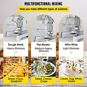 Happybuy 10Qt Commercial Food Mixer with Timing Function， Commercial Mixer 500W Stainless Steel Bowl Heavy Duty Electric Food Mixer Commercial with 3 Speeds Adjustable, Perfect for Bakery Pizzeria