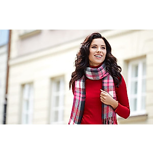 Market & Layne Winter Scarfs for Women Cold Weather - Plaid Winter Scarf Soft Cashmere Feel Warm Long Oversized Ladies Scarves for Winter (Pink/Berry)