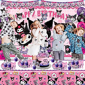Generic Kawaii Birthday Party Decorations, Kids Cute Cartoon Party Supplies Include Happy Birthday Banner, Balloons, Tablecloth, Plates, Backdrop, Cupcake Toppers for Girls