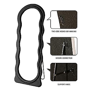 DYNWELL Full Length Mirror - Floor & Wall Mounted, Baby & Standing, Wavy Black Mirror for Bedroom, Living Room & Cloakroom