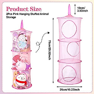 Fuyamp 2Pcs Stuffed Animal Storage Hanging Mesh Stuffed Animal Net or Hammock Foldable Stuffed Animal Organizer Net or Hammock 3 Compartments Toy Storage Basket for Kids Girls Room Bathroom (Pink)