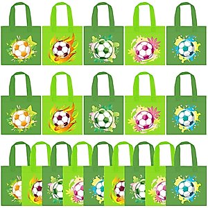 BANBALLON 20 PCS Soccer Party Favor Bags Soccer Non-Woven Gift Bags Treat Gift Bags for Kids Birthday Party Sports Theme Party Baby Shower World Cup Goodie Bags Supplies (Soccer)