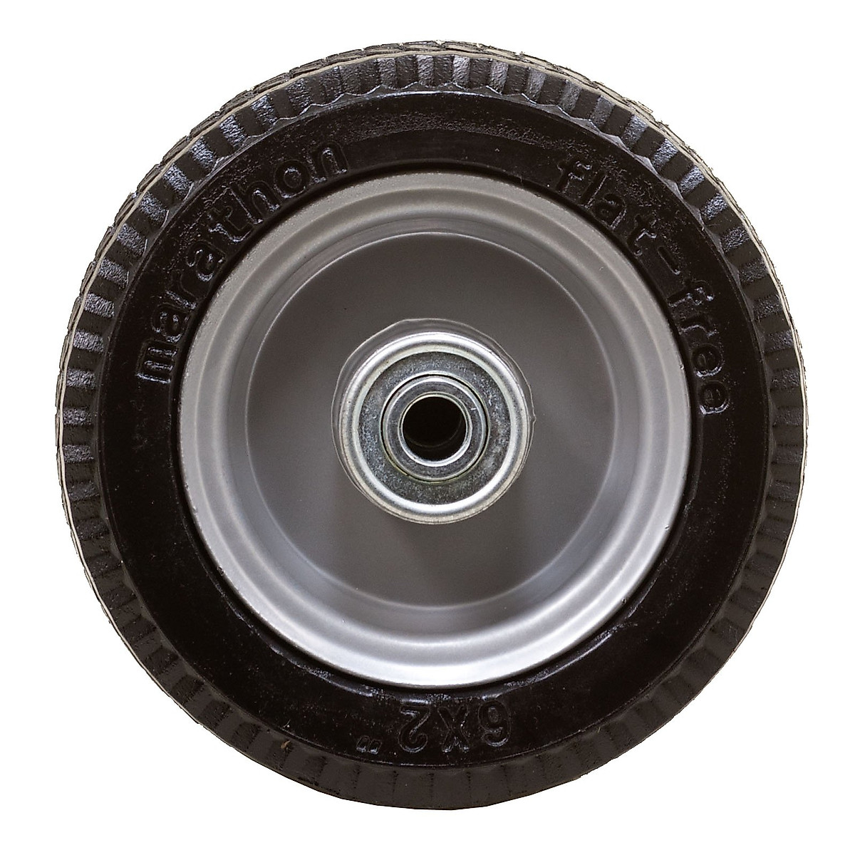 Marathon 6x2" Flat Free, Hand Truck / All Purpose Utility Tire on Wheel, 2.375" Centered Hub, 1/2" Bearings
