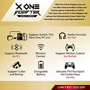 Brook X ONE Adapter with Drawstring Bag - Wireless Rechargeable Battery Converter for Xb One Controller Adapter on PS4, Switch, PC(XID), XB Gaming Converter - Wolf Gray