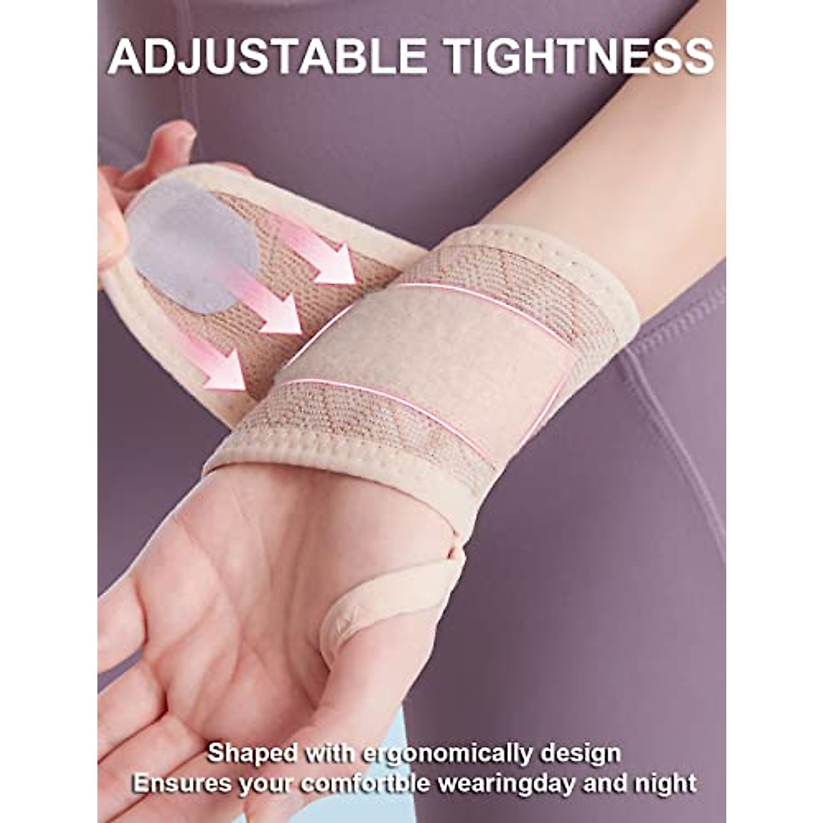 2 Pack Wrist Brace Wrist Wraps for Women Men, Carpal Tunnel Wrist Brace Wrist Straps for Weightlifting (Beige)