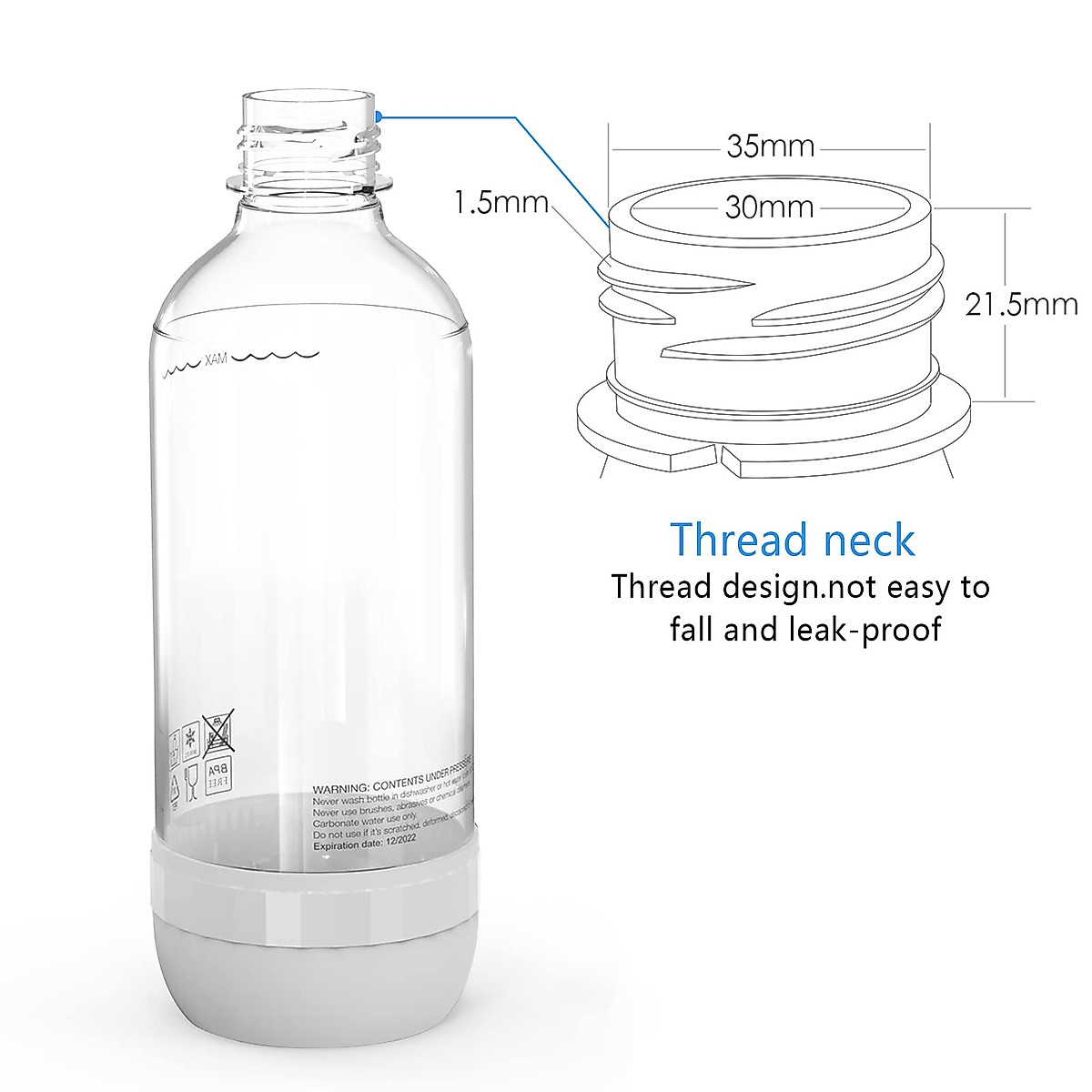 pinci Sparkling Water Bottle,Carbonating Bottle,Soda Maker Bottles Compatible for Soda Stream,BPA Free Reusable Bottle(2 Pack 1-Liter)