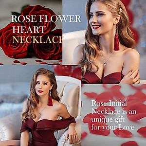 Yesteel Rose Heart Initial Necklaces Gifts for Women Teen Girls, Rose Love Heart Letter Pendant Necklace Jewelry Mothers Day Valentines Anniversary Birthday Gifts for Her Women Wife Girlfriend Mom