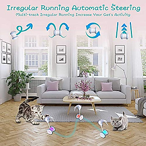 KONPCOIU Automatic Cat Feather Toy—Smart Robotic Interactive Indoor Electronic Pet Toy—Auto/Manual Motorized Toy—360° Rotating Ball Colorful Light Cat Toys for Cat/Mouse/Kitten Hunting Exercise