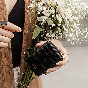 Pixie Mood Candice 4 x 3.25 Vegan Leather Zippered Tri-Fold Wallet, Black