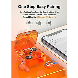 Open Ear Headphones Bluetooth Air Conduction Earphones, 48 Hours Playback with Charging Case, Ear Clips Buds Bluetooth Wreless Earbuds, Open Ear Earbuds for Workout Cycling Running Gym (Orange)