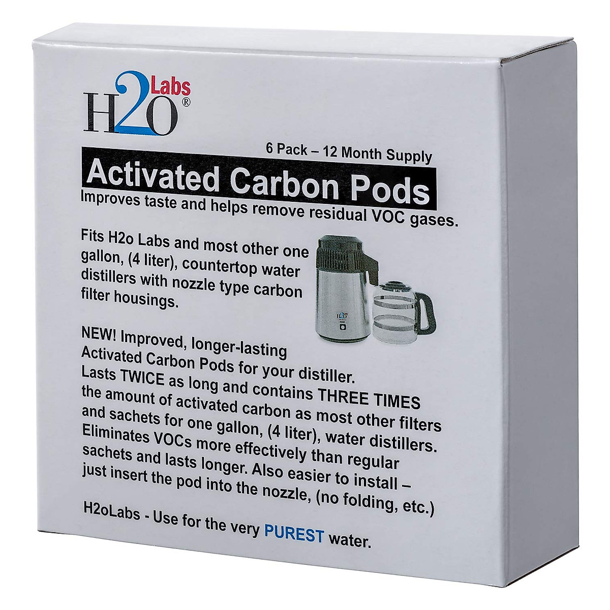 Activated Carbon Pods for Water Distillers, More Activated Carbon and better VOC removal than other brands. (Full Year Supply).