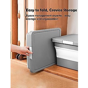 Beinilai Collapsible Storage Bins with lids,26 Qt Plastic Storage Bin Containers Tote Organizing with Secure Buckles，Suitable for Family Outdoor Multi-scene,Grey