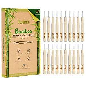 Isshah Biodegradable Bamboo Handle Interdental Brushes Between Teeth Cleaner Deep Clean Toothpick, FSC Certified and PETA Approved, Size 1 (0.45mm), 40 Count