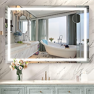 Hasipu Vanity Mirror with Lights, 32" x 22" LED Makeup Mirror, Lighted Makeup Mirror with Dimmable 3 Modes, Touch Screen Control Vanity Mirror Square Black