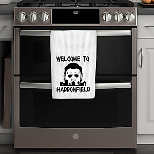 WCGXKO Halloween Welcome to Haddonfield Novelty Dish Towel Funny Kitchen Decor Cute Housewarming Gift (Welcome to Haddonfield)