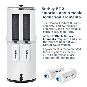 Big Berkey Gravity-Fed Water Filter System 2.25 Gallon with 2 Black Berkey Elements, 2 Berkey PF-2 Fluoride and Arsenic Reduction Elements