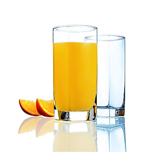 Le'raze Drinking Glasses Set of 4 - Highball Glasses, Heavy Base Durable Glass Cups for Water, Wine, Beer, Cocktails, and Mixed Drinks | Round Top, Square Bottom Glassware Set