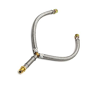 MENSI Propane Grill Y-Splitter Extension Adapter Braided Hose Length 15" with 3/8" Flare Connection