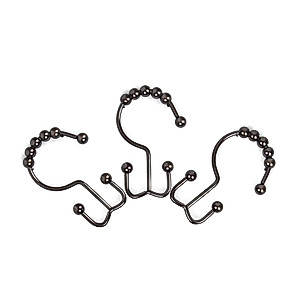 TopAAA Metal Double Glide Roller Shower Curtain Hooks Rings,100% Stainless Steel, Set of 12 (Oil Rubbed Bronze)