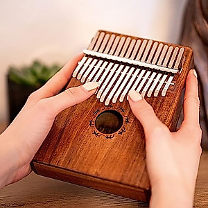 Ortega Guitars Wood 17 Key Kalimba-C Major-Top Soundhole-w/Bag, Tuning Hammer, Polish Cloth, Case, Solid Acacia (OKB1)