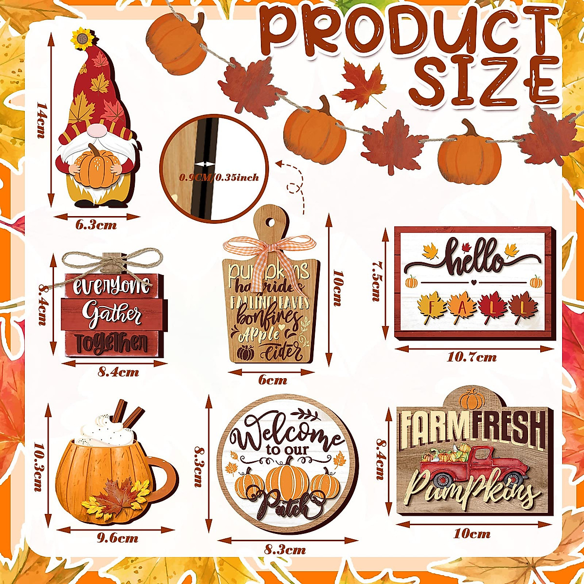 Set of 15 Fall Tiered Tray Decor Pumpkins Farmhouse Decor Autumn Maple Leaf Table Centerpieces Thanksgiving Harvest Wood Blocks Signs for Home Decor(Bright Style)