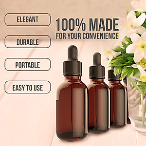 Nylea 12 Pack Essential Oil Dropper Bottles - Round Boston Empty Refillable Amber Bottle with Glass Dropper for Liquid Aromatherapy Fragrance Lot - (2 oz) 60ml