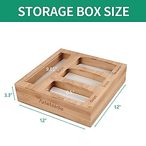 Adelaide Bag Storage Organizer for Kitchen Drawer, Bamboo Organizer, Compatible with Ziplock Gallon, Quart, Sandwich and Snack Variety Size Bag (1 Box 4 Slots)