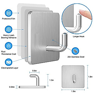“N/A” Adhesive Hooks Heavy Duty Stick on Wall Towel Hooks, Stainless Steel Wall Hook Door Hooks and Coat Hooks Self Adhesive Holders for Hanging Kitchen Bathroom Home Adhesive Hooks - 4 Pack