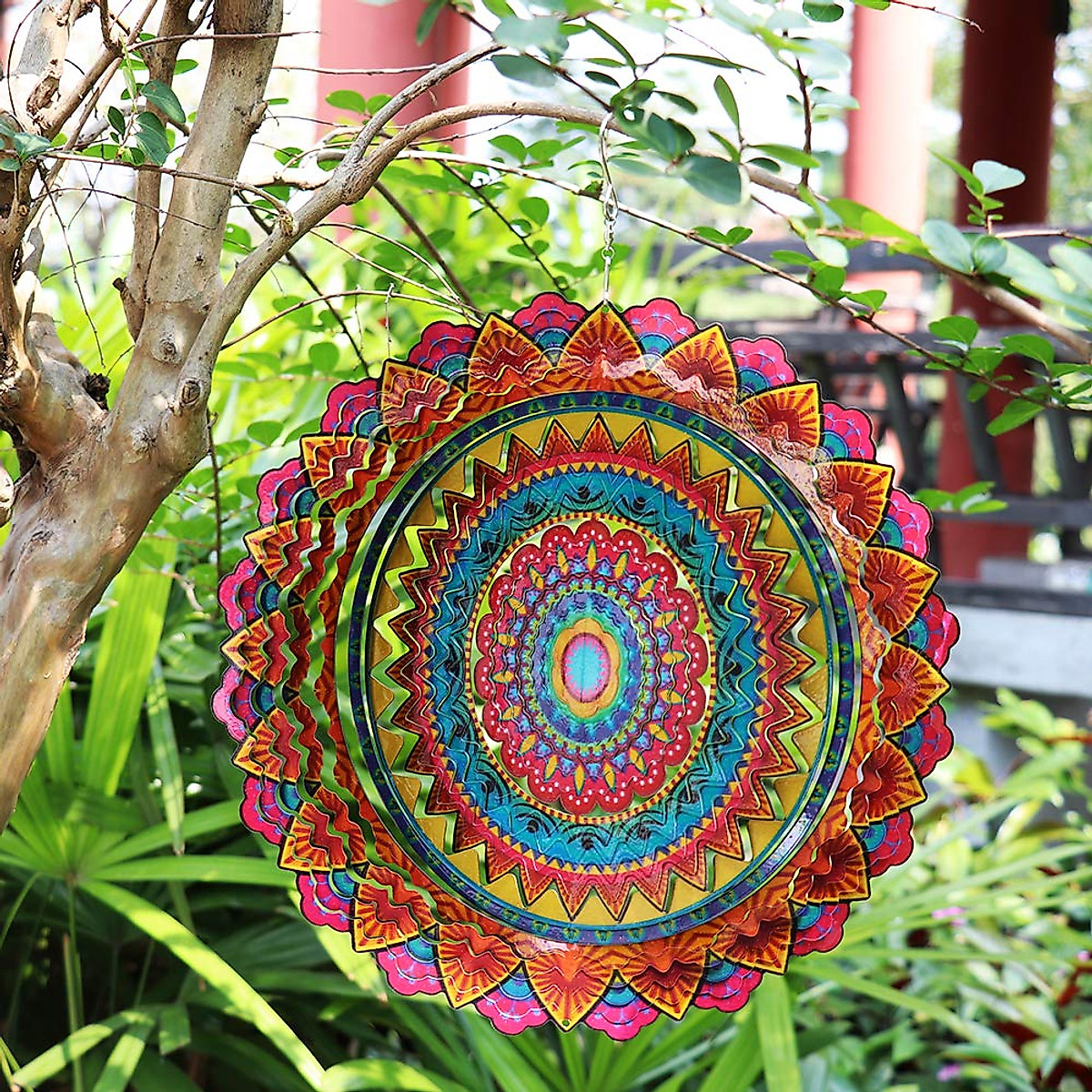 FONMY Stainless Steel Wind Spinner Worth Gift Indoor Outdoor Garden Decoration Crafts Ornaments 12 inch Multi Color Mandala Wind Spinners