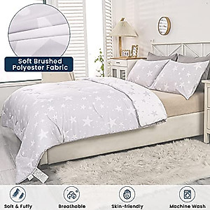 Qucover Star Comforter Set Full Size, 3-Piece Reversible Grey & White Star Pattern Bedding Comforter Set for Boys, Girls, Teen, Super Soft Warm Winter Thick Comforter with 2 Pillowcase, 79x90 in