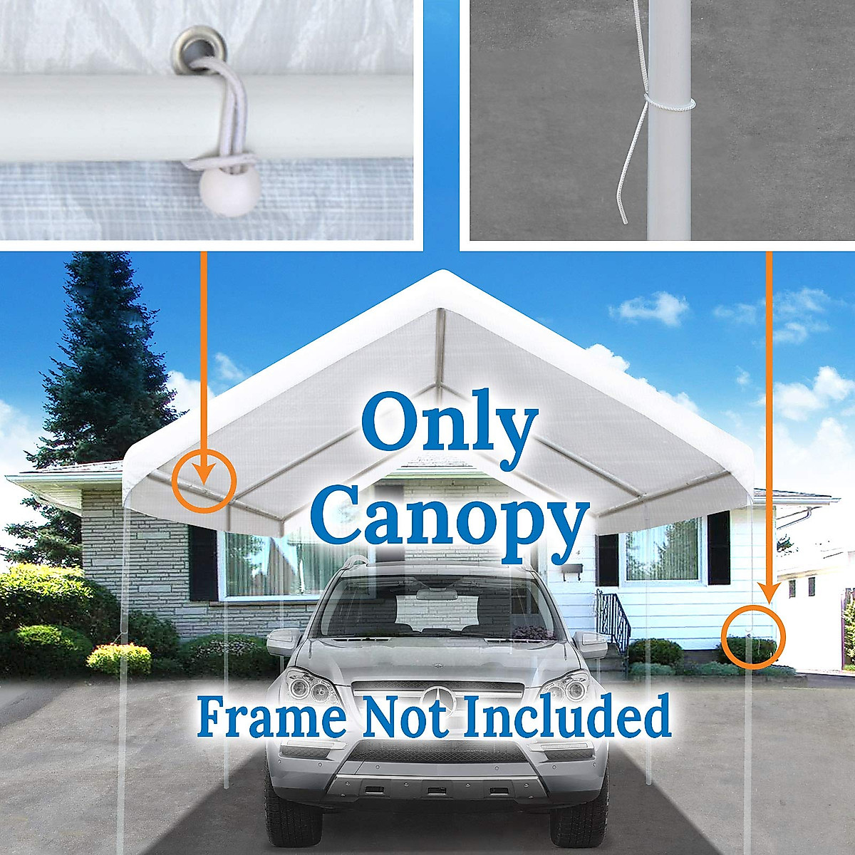Strong Camel Outdoor 10x20 Replacement Canopy Roof Cover Valanced Carport Covers (10'x20', White)