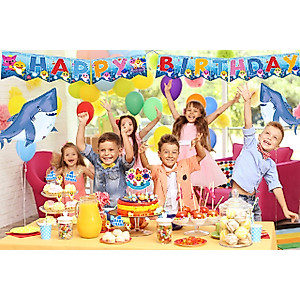 Baby Shark Happy Birthday Banner DOO Garland Shark Theme Party Supplies For Kids Baby Shower Party and Children Birthdays Party Decorations Set of 15 flags