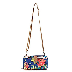 Sakroots Womens Canvas, Large Smartphone Crossbody Bag in Coated Canvas Convertible Purse with Detachable Wristlet Strap I, Royal Flower Power, One Size US