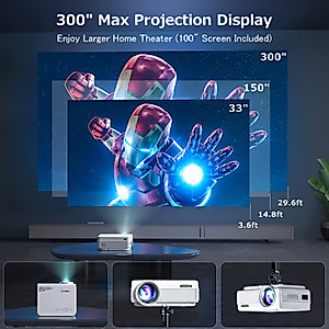Projector with WiFi and Bluetooth, FUDONI 5G WiFi Native 1080P Outdoor Projector 11000L Support 4K, Portable Movie Projector with Screen and Max 300", for iOS/Android/Laptop/TV Stick/HDMI/USB/VGA/TF