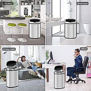 Dkeli Automatic Trash Can Stainless Steel Kitchen Garbage Can with Lid, 13 Gallon / 50 Liter Touchless Home Office Living Room Bedroom Bathroom Trash Bin